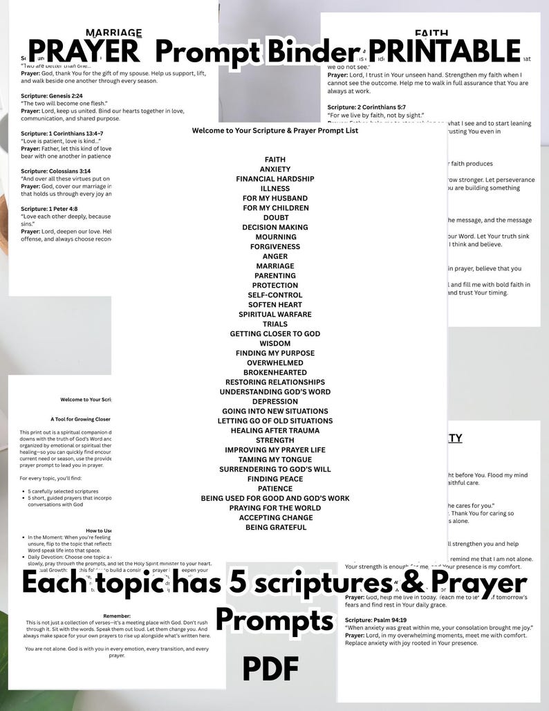 Prayer Topic List Printout With Scriptures Prompts | PDF Print | Diy ...