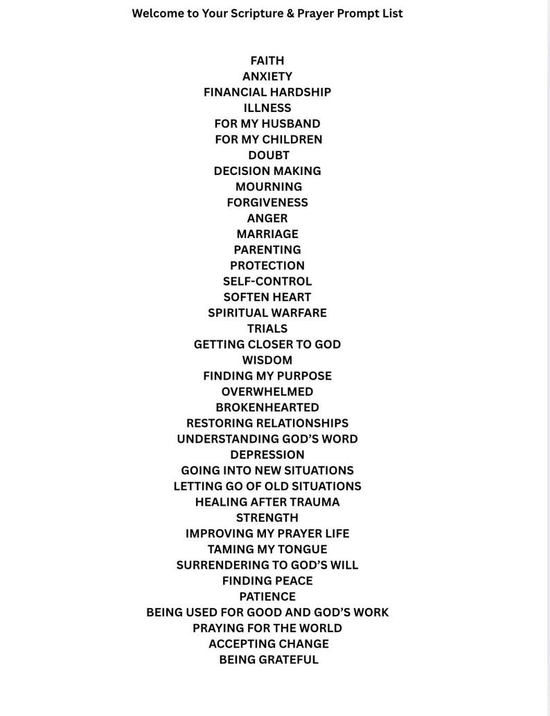 Prayer Topic List Printout With Scriptures Prompts | PDF Print | Diy ...
