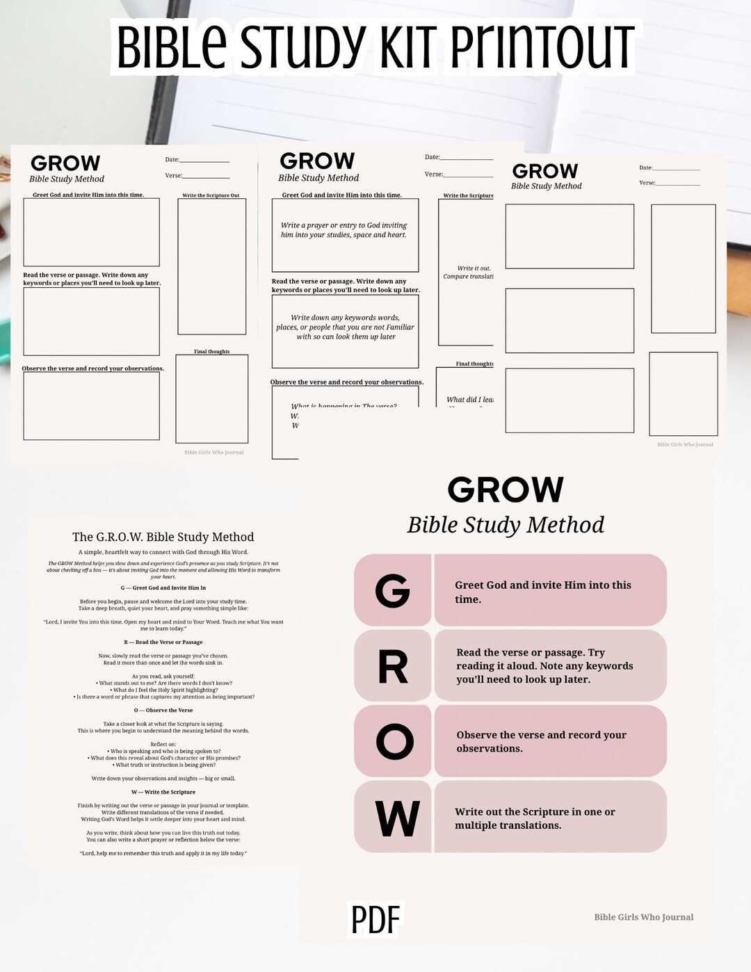 GROW Bible Study Kit | Printable Bible Study | Bible Study Page | Blank ...