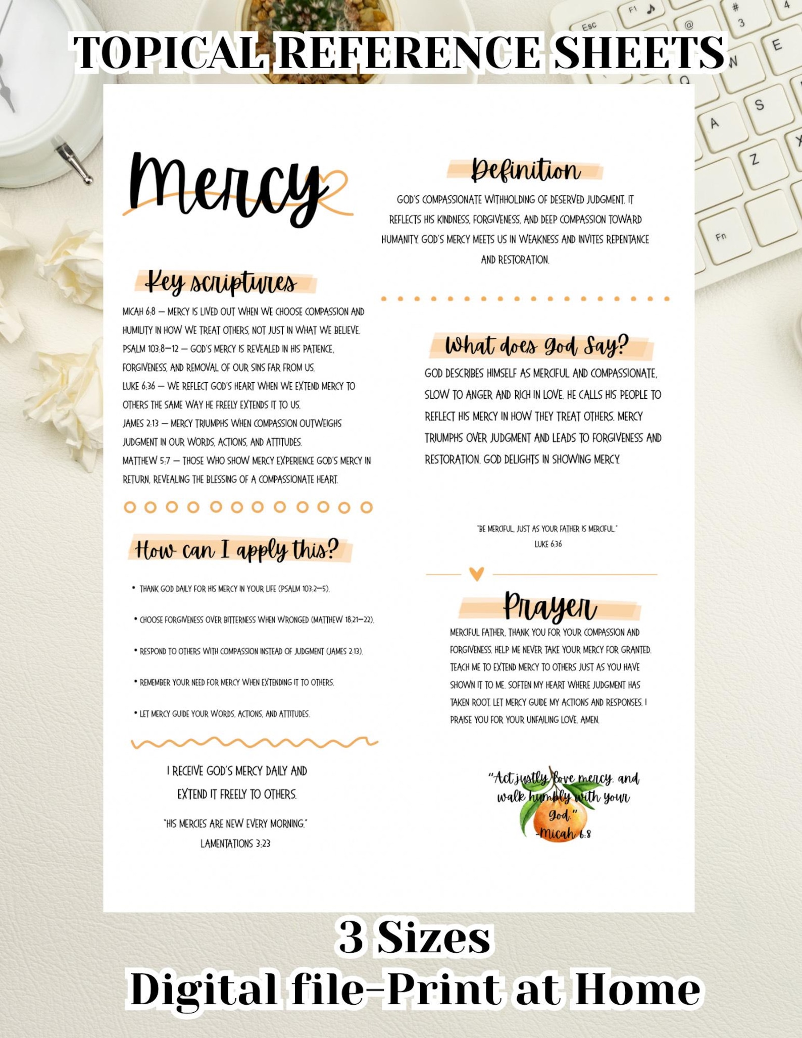 MERCY Topic Reference Sheet Printable 3 Sizes - Etsy