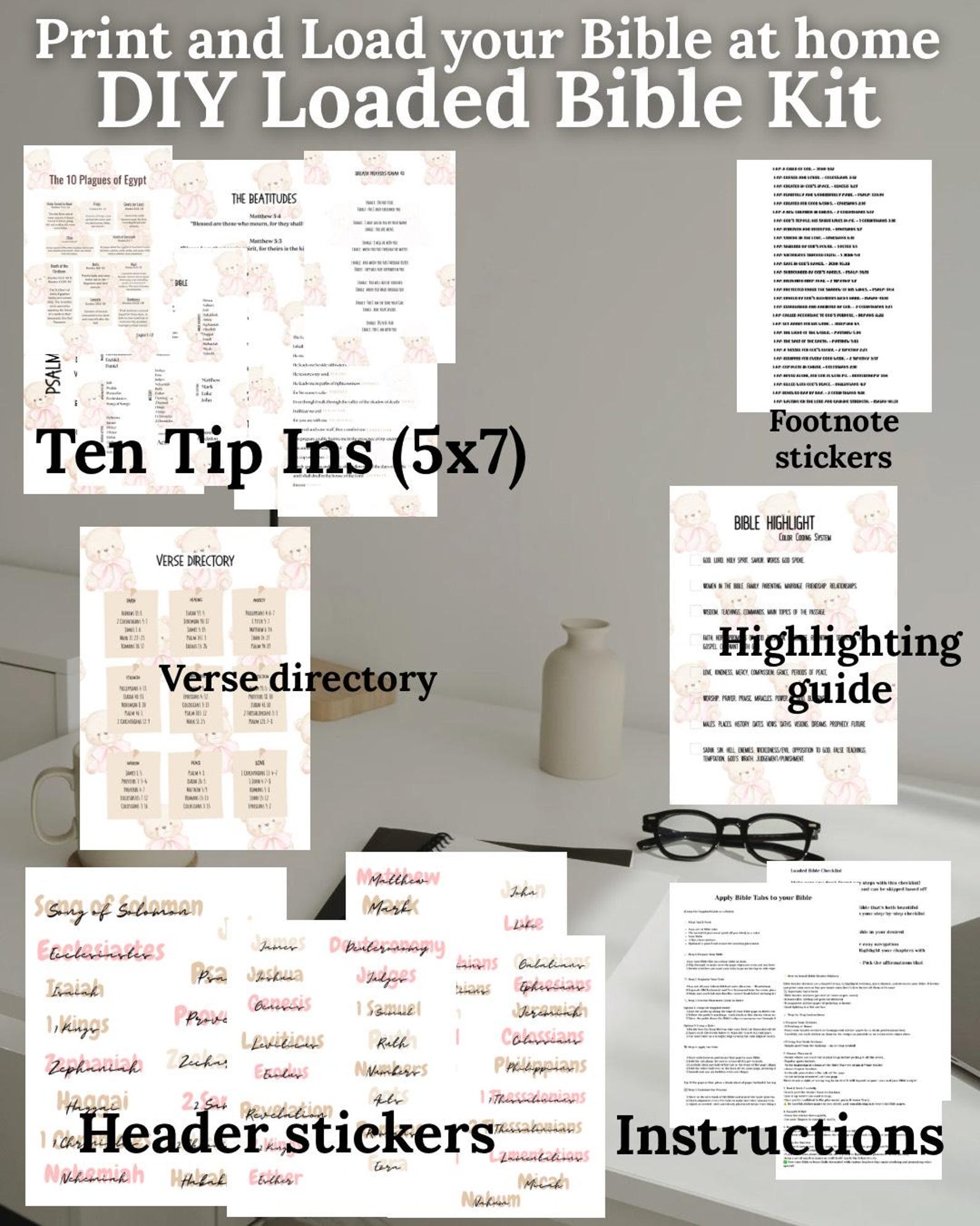 Cute Bear Complete Loaded Bible Printout Kit | PDF Print | Tip Ins ...