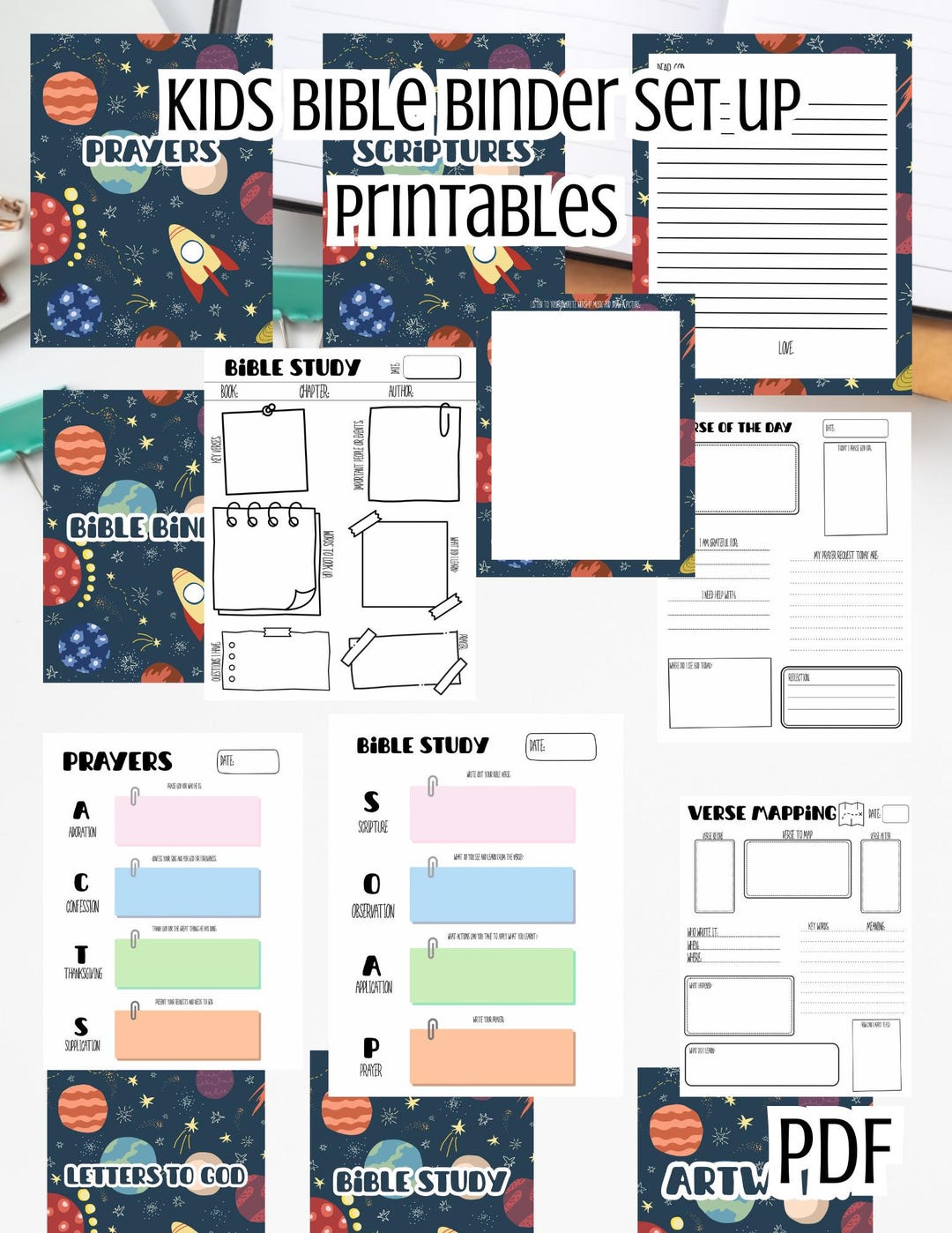 Kids Bible Study Binder Printable Kit | Verse Mapping Worksheet | Bible ...