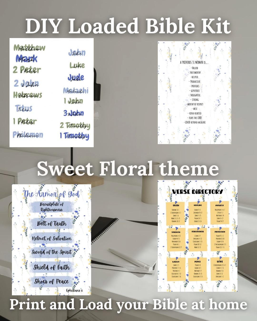 Blue and Yellow Floral Loaded Bible Printout Kit | PDF Print | Tip Ins ...