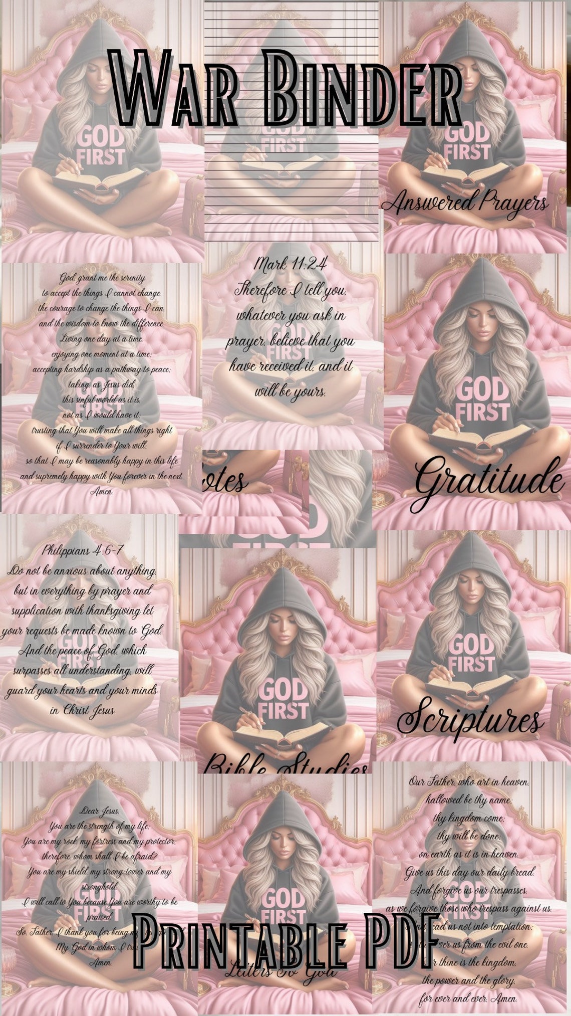 Character War Binder Print Out | War Binder Print | Luxury Pink Prayer ...