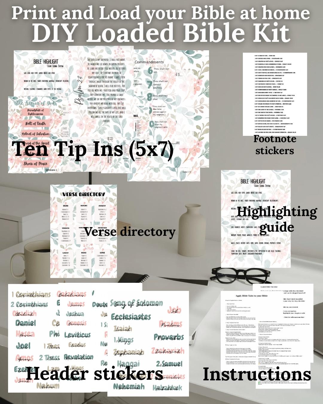 Pink Floral Complete Loaded Bible Printout Kit | PDF Print | Tip Ins ...