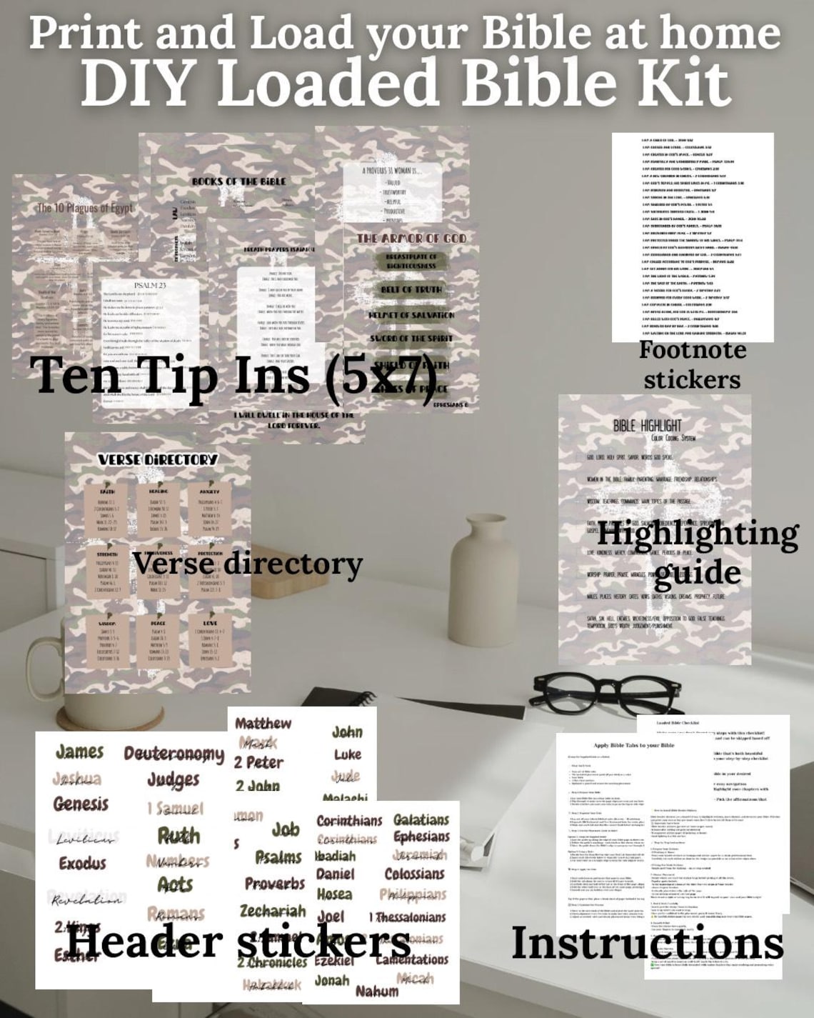 Camo Complete Loaded Bible Printout Kit | Tip Ins, Headers and ...