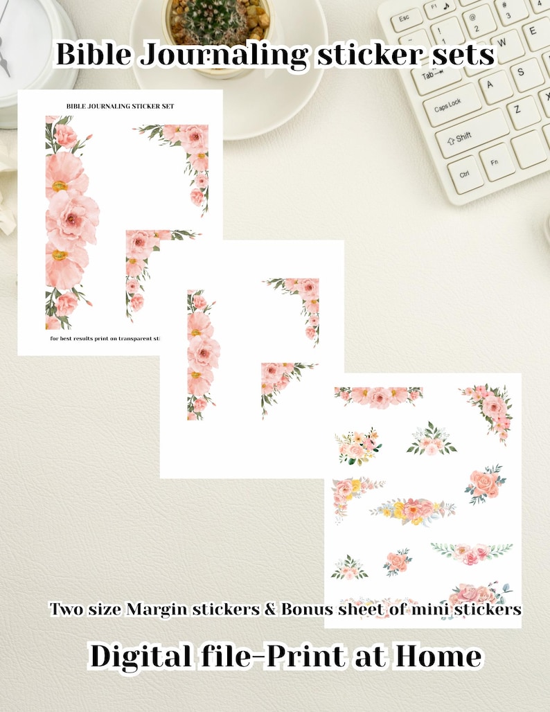 Peach Floral Margin Bible Journaling Sticker Printout Sheets - Etsy