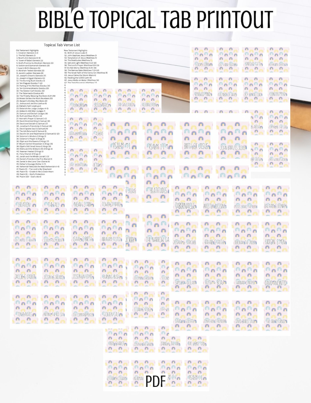 100 Topical Bible Tabs Printout With Verse List Rainbow Pattern - Etsy
