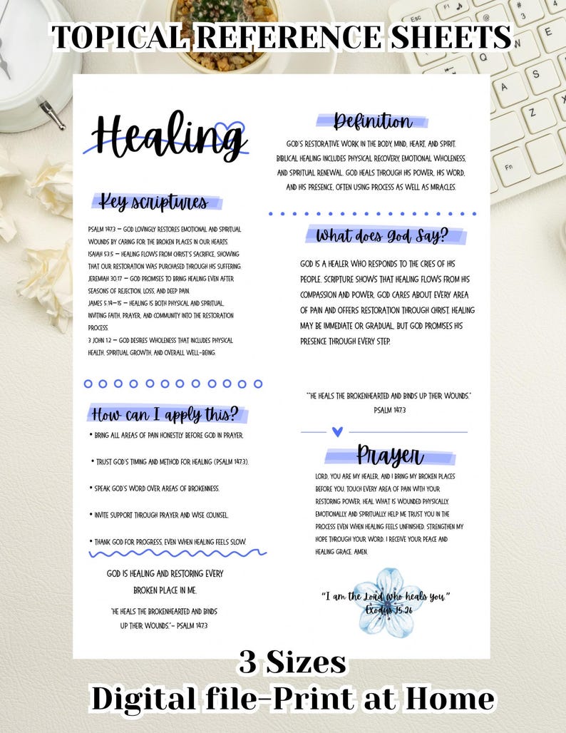 HEALING Topic Reference Sheet Printable 3 Sizes - Etsy