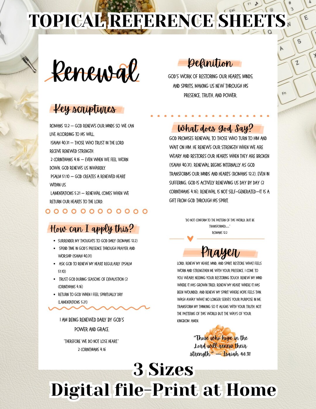 RENEWAL Topic Reference Sheet Printable 3 Sizes - Etsy