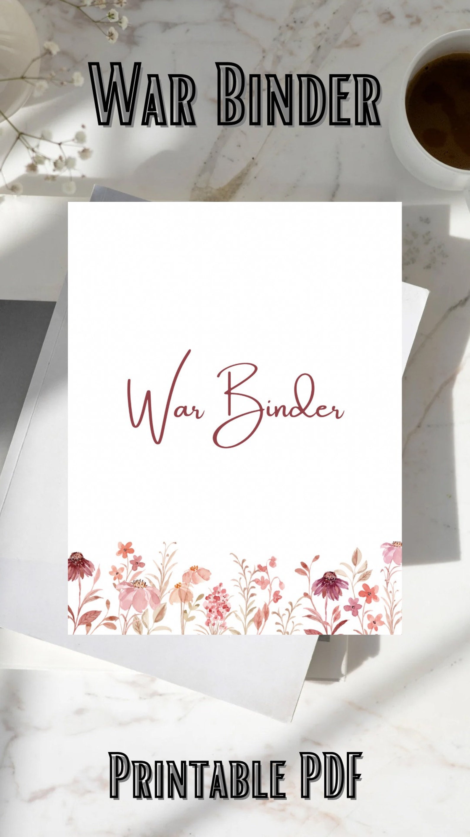 Wildflowers War Binder Print Out | War Binder Print | Luxury White Gold ...