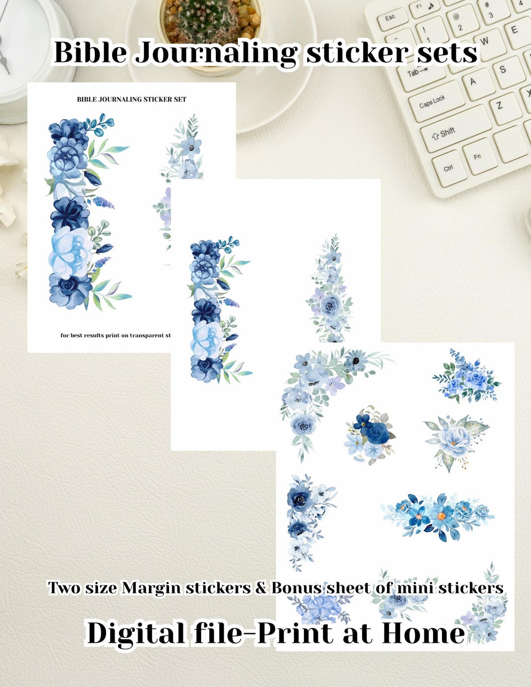 Blue Floral Printable Bible Journaling Stickers - Etsy