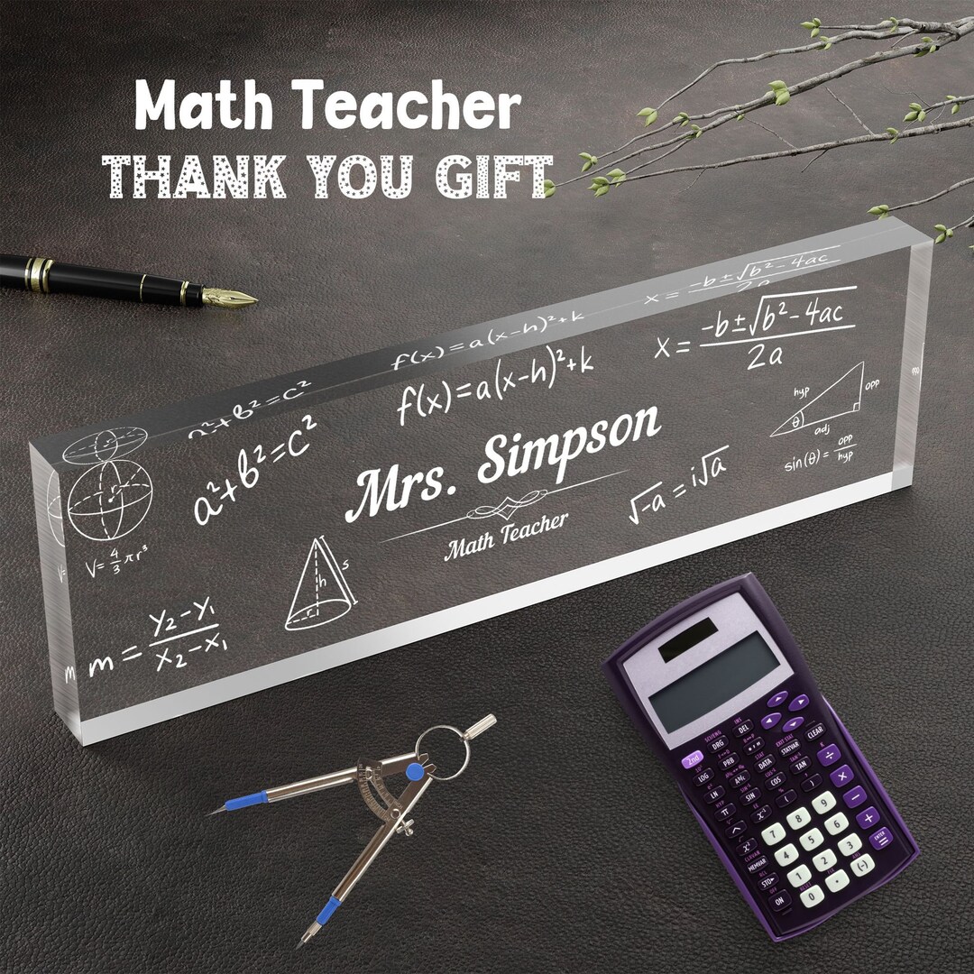Math Teacher Thank You Gift Desk Name Plate Custom Acrylic Desk Plaque ...
