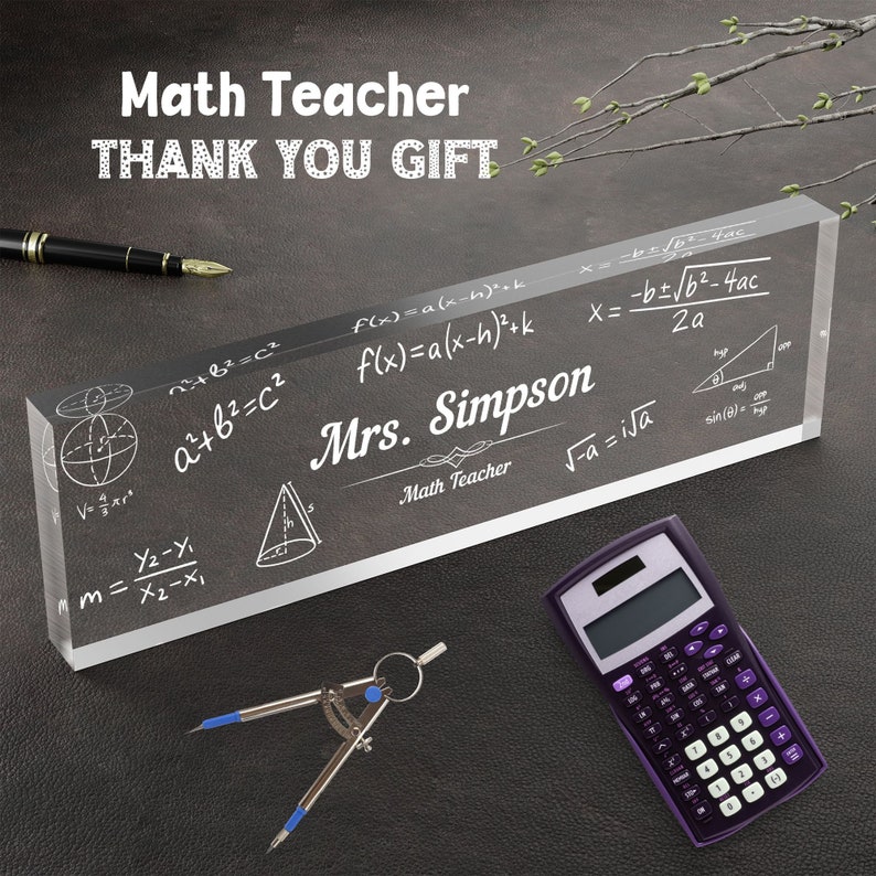 Math Teacher Thank You Gift Desk Name Plate Custom Acrylic Desk Plaque ...
