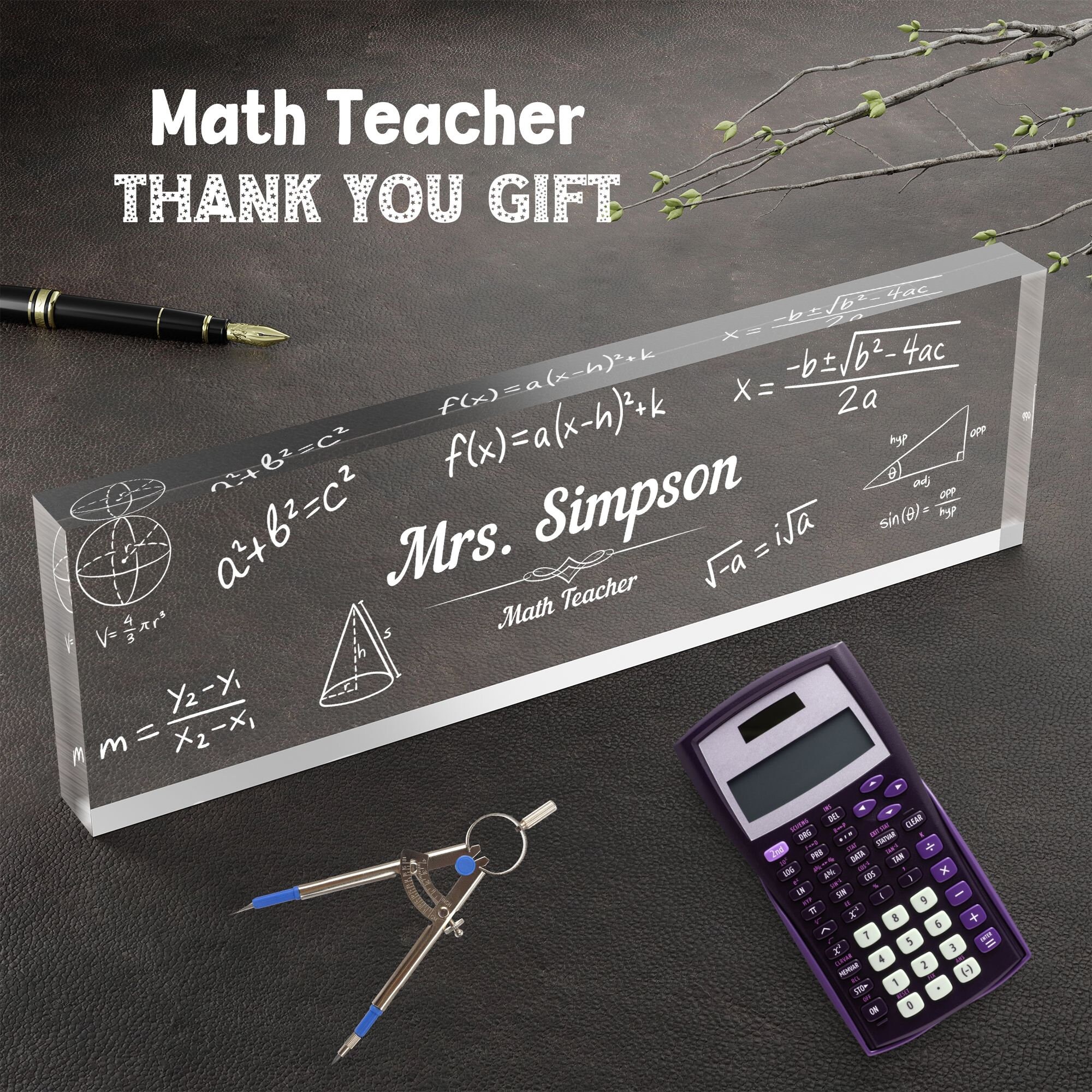 Math Teacher Thank You Gift Desk Name Plate Custom Acrylic Desk Plaque ...