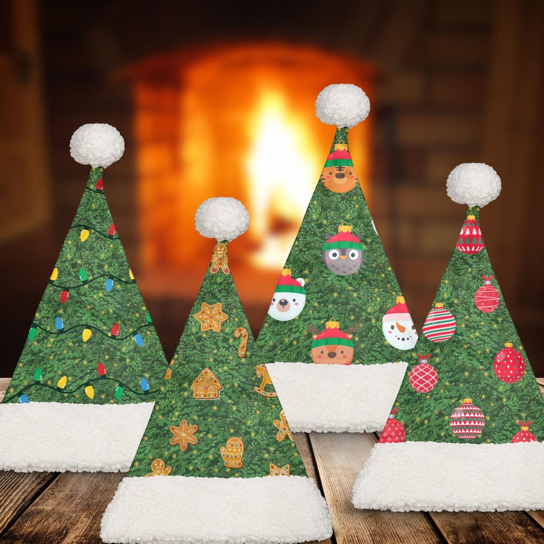 Christmas Tree Santa Hat Sherpa Fleece Christmas Party Hat Family Gift ...