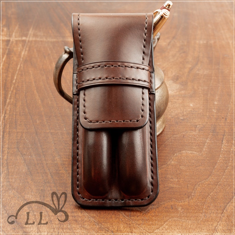 Case for Two Large Fountain Pen - Natural Leather - Dark Brown - Etsy