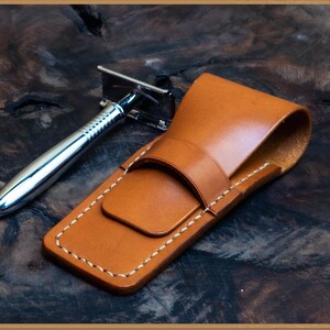 Razor Case Made of Leather in Cognac Color - Etsy