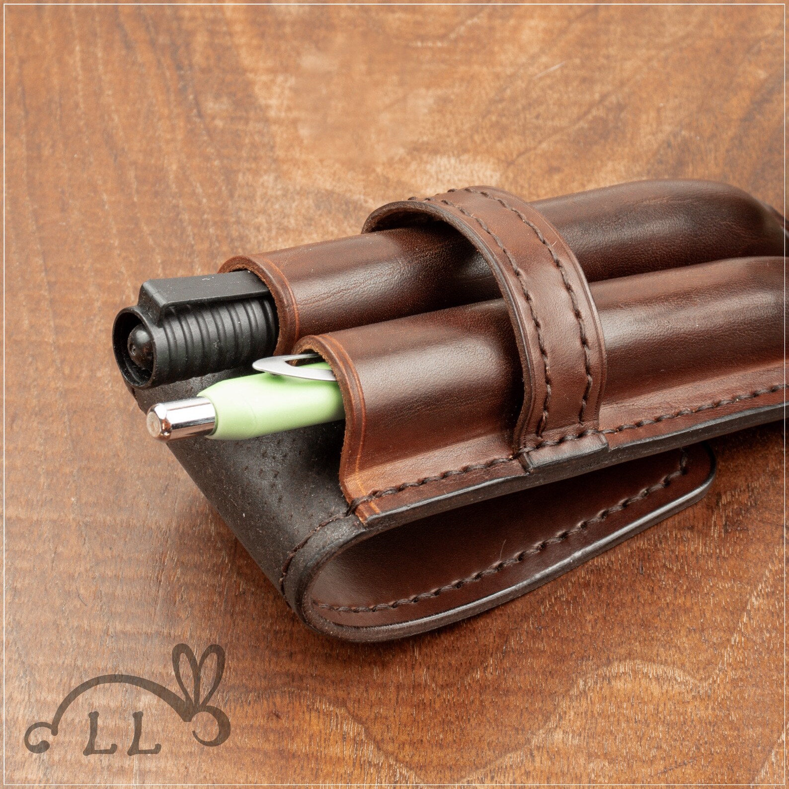 Case for Two Large Fountain Pen - Natural Leather - Dark Brown - Etsy
