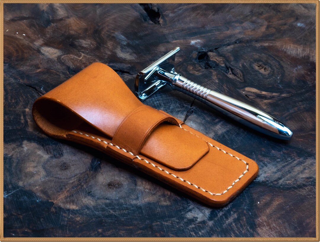 Razor Case Made of Leather in Cognac Color - Etsy