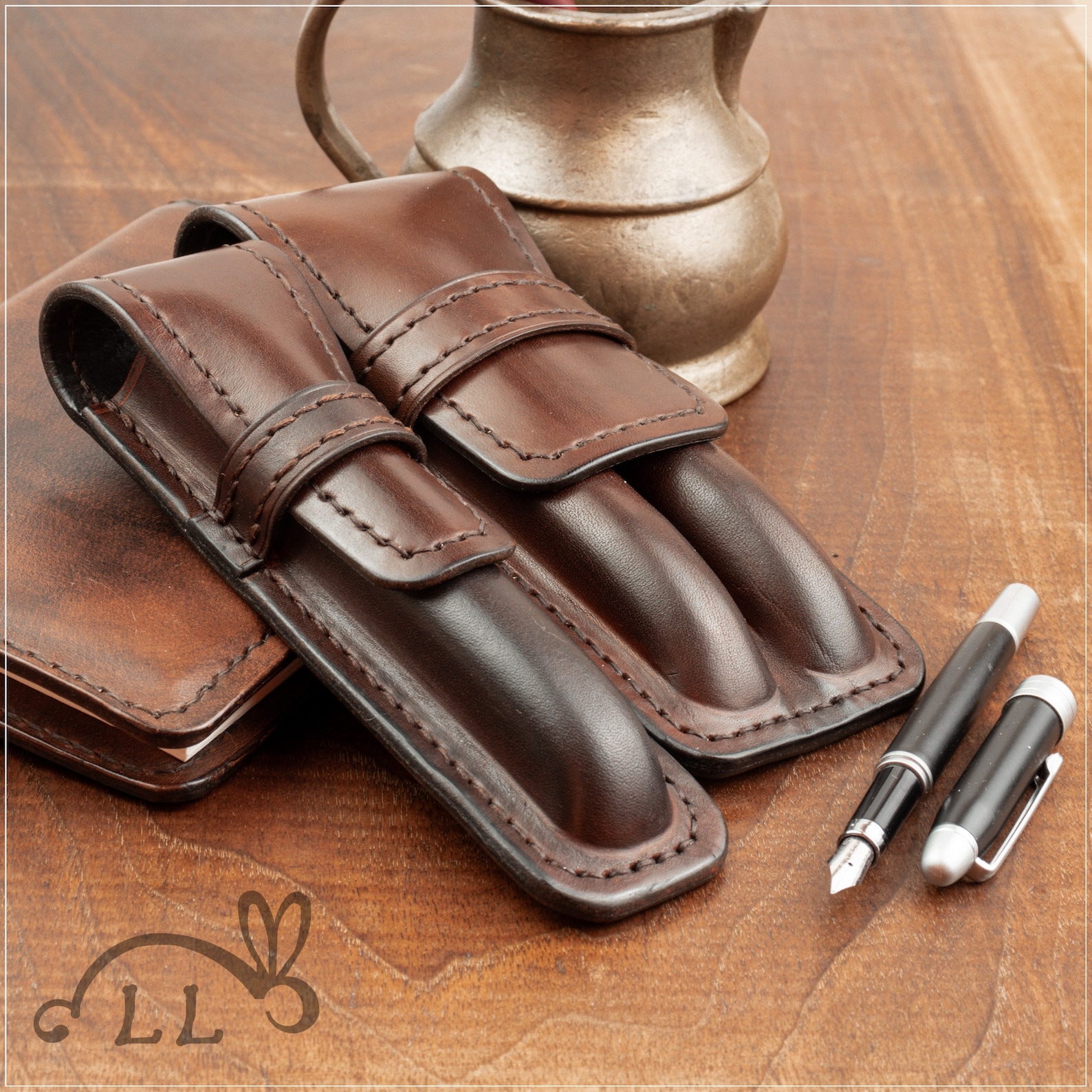 Case for Two Large Fountain Pen Natural Leather Dark Brown - Etsy
