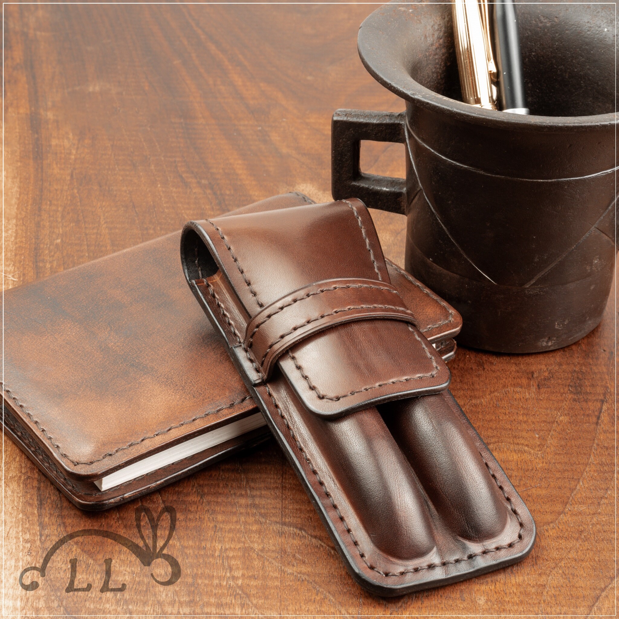 Case for Two Large Fountain Pen Natural Leather Dark Brown - Etsy