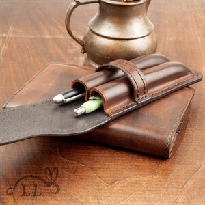 Case for Two Large Fountain Pen - Natural Leather - Dark Brown - Etsy