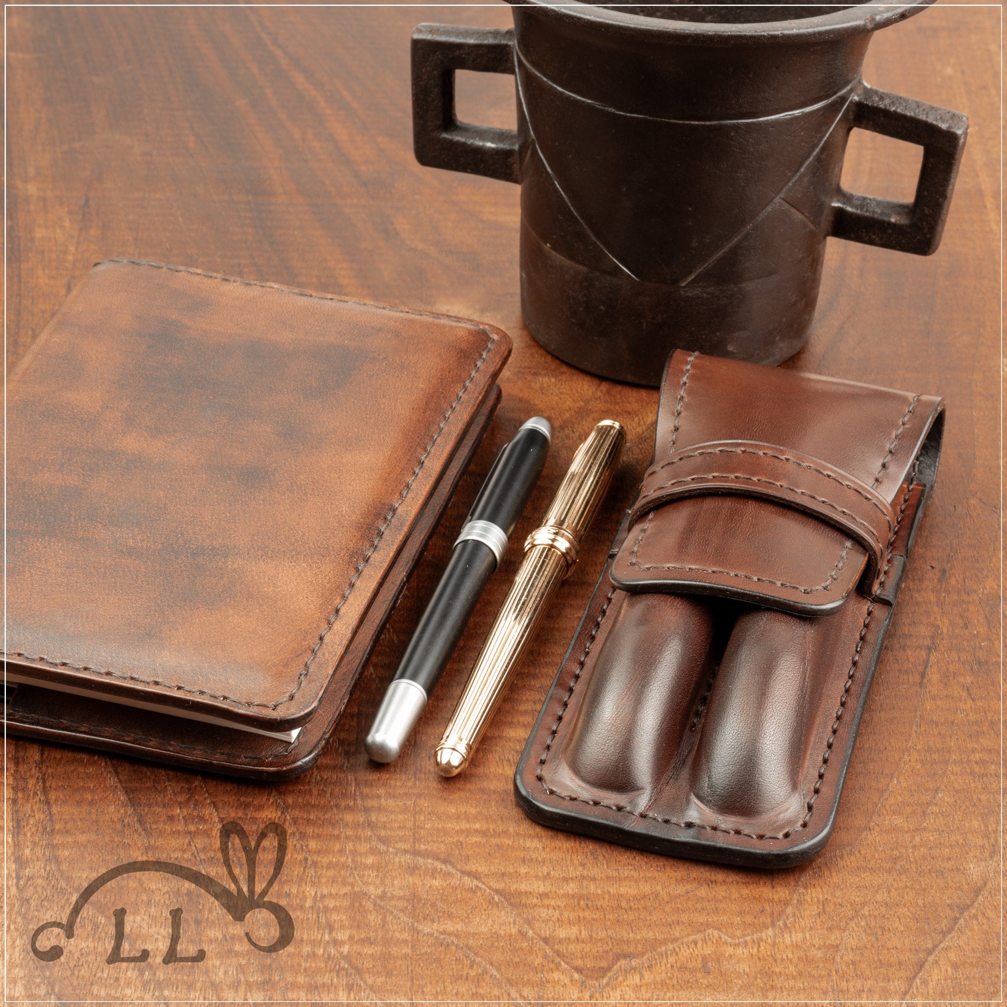 Case for Two Large Fountain Pen - Natural Leather - Dark Brown - Etsy