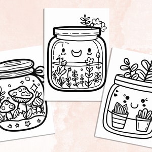 Bold and Easy Coloring Book, Cute Kawaii Forest Jar Coloring Pages ...