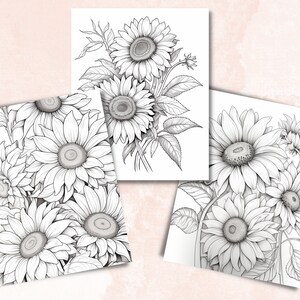 55 Sunflowers Coloring Book, Printable PDF, Botanical Floral Plant ...