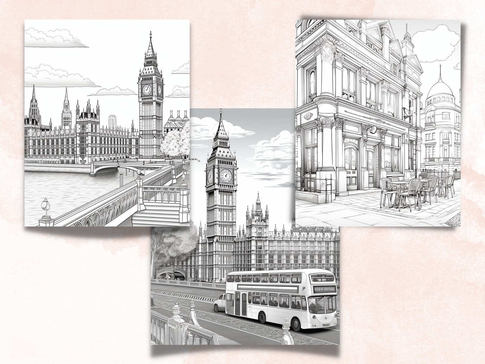 50 London City Coloring Book, Printable PDF, England Cafe Scenes ...