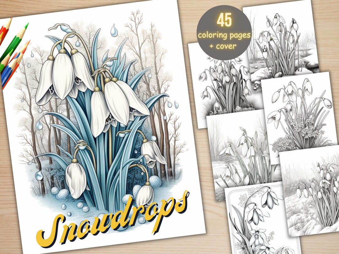 45 Snowdrop Flowers Coloring Book, Printable PDF, Snowy Floral Plant ...