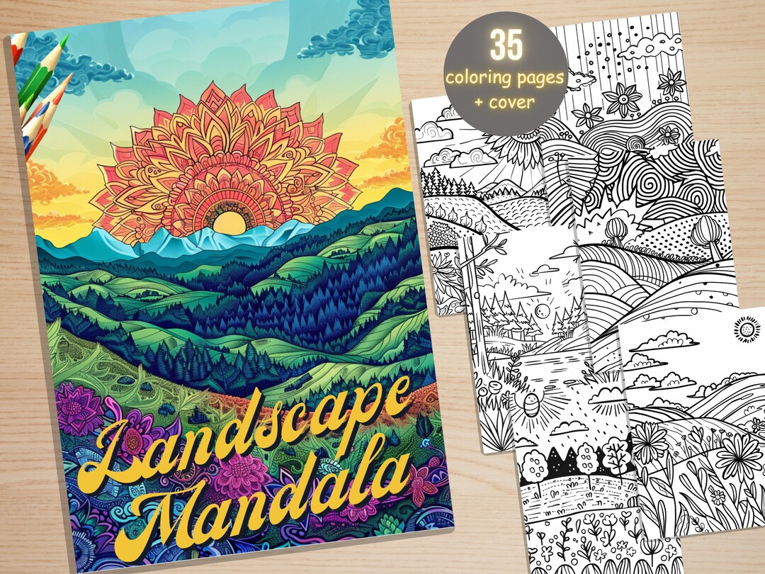 35 Landscape Mandala Coloring Book, Printable Stress Relief Pattern ...