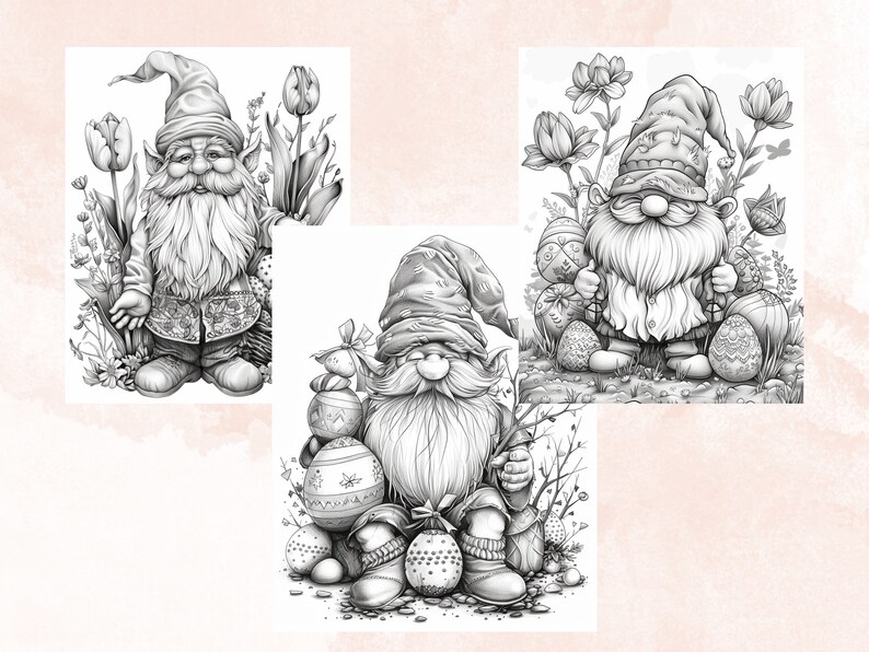 40 Easter Gnome Coloring Book, Printable Easter Garden Gnomes Coloring ...
