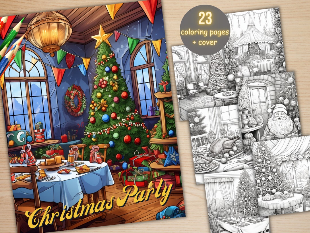 23 Christmas Party Coloring Book, Printable Xmas Noel Interior Coloring ...