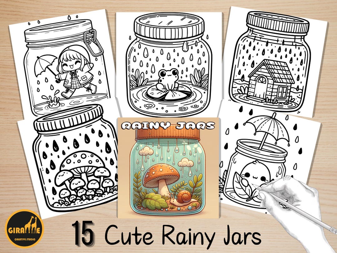 Bold and Easy Coloring Book, Cute Kawaii Rainy Jar Coloring Pages ...
