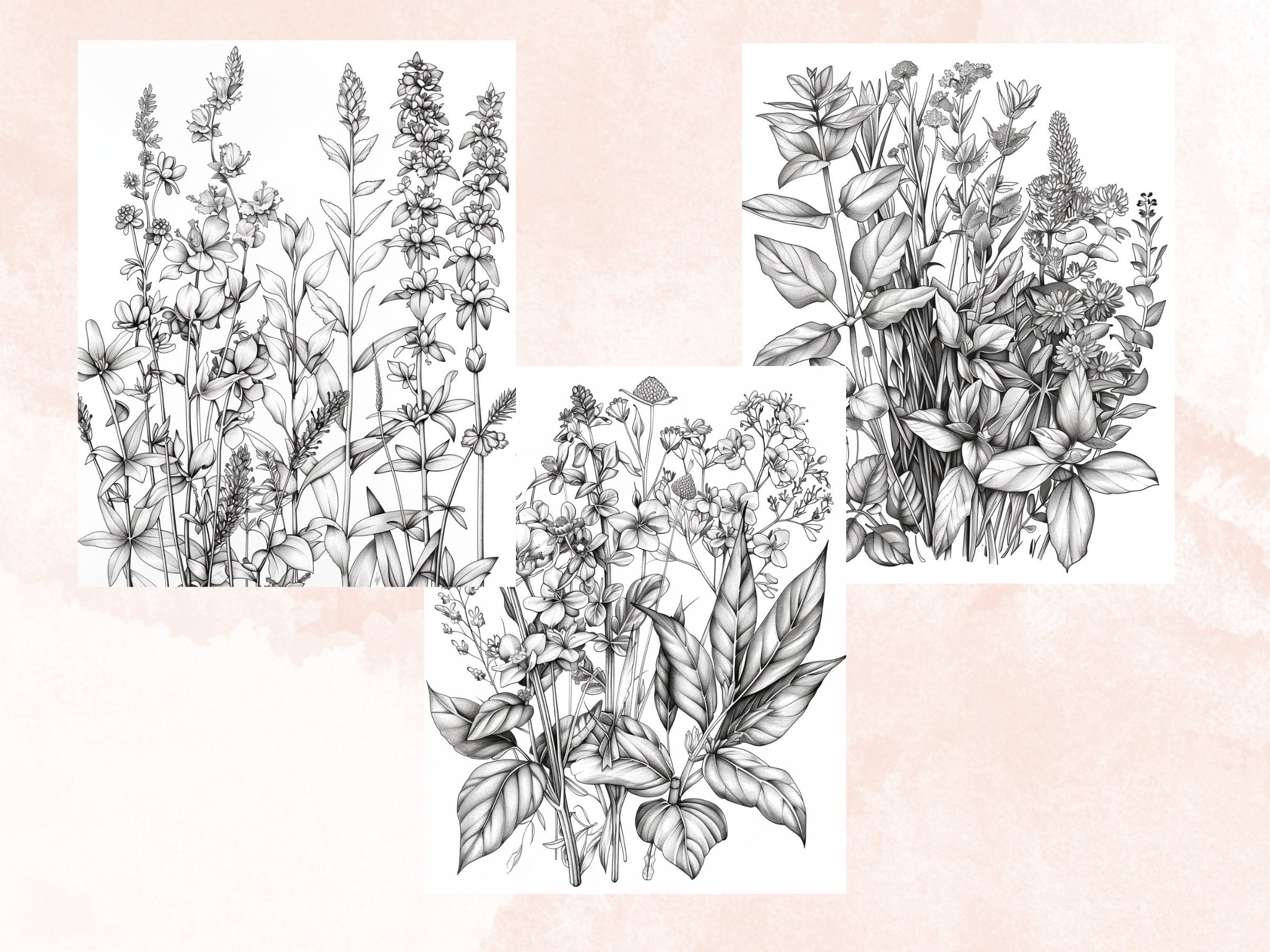 60 Herbs Coloring Book, Printable Enchanted Garden Therapy Coloring ...