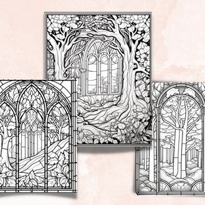 55 Stained Glass Forest Coloring Book, Printable Enchanted Forest ...