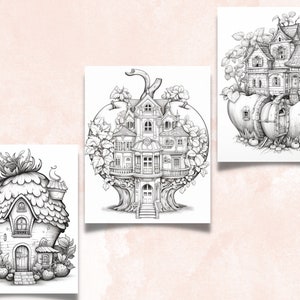 33 Fruit Houses Coloring Book, Printable Fantasy Cute Kawaii House ...