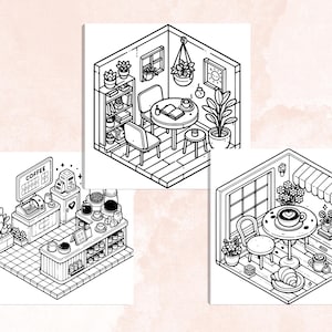 Bold and Easy Coloring Book, Cute Coffee Shop Corner Coloring Pages ...