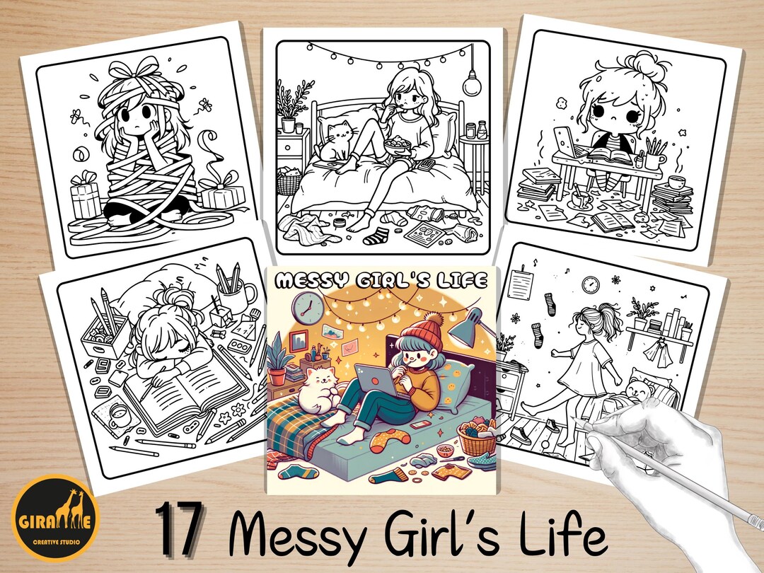 Bold and Easy Coloring Book, Messy Girl Coloring Pages, Cute Kawaii ...