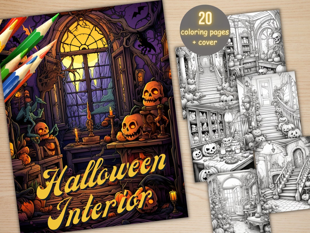 20 Halloween Interior Coloring Book, Printable PDF, Spooky Creepy ...