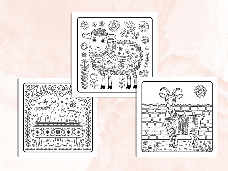 25 Farm Folk Art Coloring Pages, Scandinavian Nordic Cottage Life ...