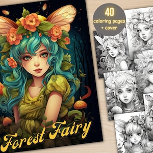 40 Little Forest Fairy Coloring Book, Fantasy Enhanted Woodland Fairy ...