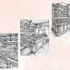 50 Bakery Shop Scenes Coloring Book, Printable Bakery Storefront ...