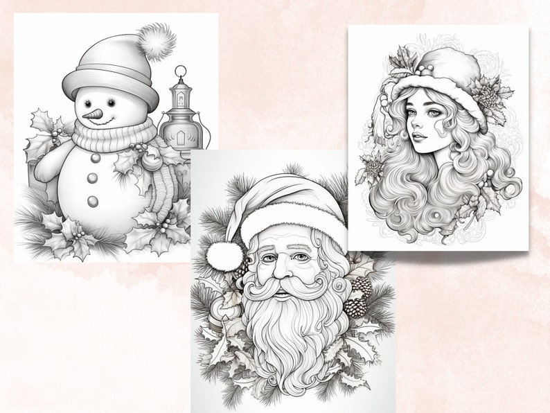 70 Vintage Christmas Bundle Coloring Book, Printable Retro Xmas Santa ...