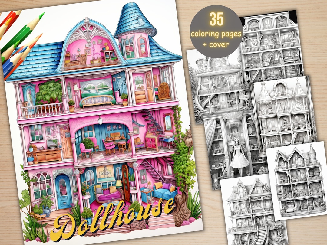 35 Dollhouses Coloring Book, Printable Fantasy Dream House Coloring ...