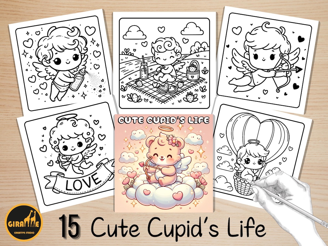 Bold and Easy Coloring Book, Cute Cozy Cupid Coloring Pages, Comfy ...