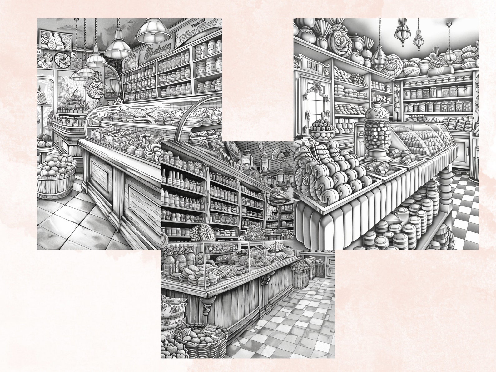 50 Candy Shop Scenes Coloring Book, Printable Candy Storefront Coloring ...