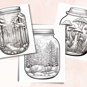50 Enchanted Forest Jars Coloring Book, Printable Magical Forest ...